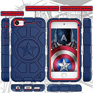 TIMISM iPod Touch 7th Generation Case, iPod Touch 6th/5th Generation Case, Heavy Duty Shockproof Protective iPod Touch Cover for Kids Boys Children, Navy Blue+Red