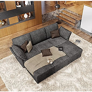 VanAcc Sectional Couch 6 Seats, Modular Sectional Sofa U Shaped sectional with Ottomans, Reversible Sofa Couch for Living Room, Grey Chenille