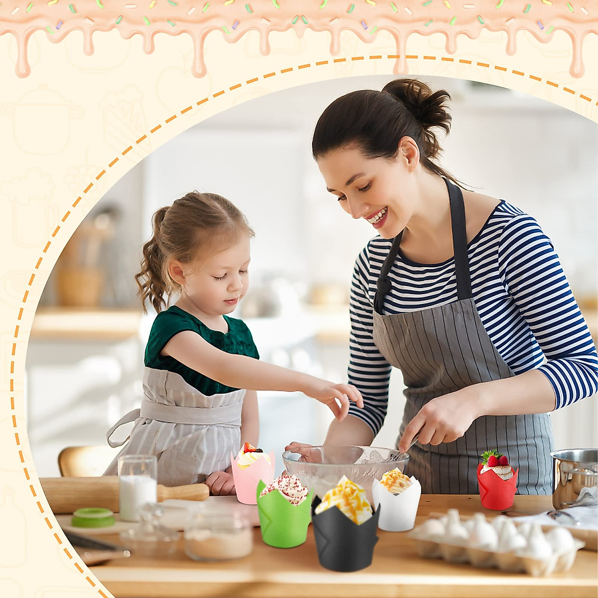 Xinlife Baking Cups 100Count Cupcake Liners Standard Tulip Baking Paper Cupcake Greaseproof Muffin Liners for Wedding Birthday Christmas Party Baby Shower Anniversaries All Festivals, Black