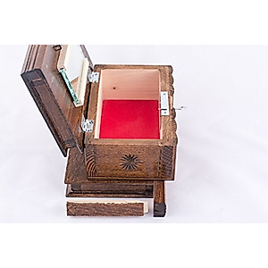 Kalotart Jewelry and Secret Box 2 in 1 - Handmade Wooden Case with Hidden Key and Removable Compartments - Beautiful Classical Wooden Carved Jewelry Lock Box (All brown)