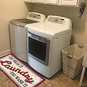 ZOVSON Vintage Style Laundry Room Mat Rug Non-Skid Rug Carpet Farmhouse Washhouse Mat Rubber Runner Rug Bathroom Rugs Red 20" x 47"