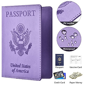 Passport and Vaccine Card Holder Cover Combo, Passport Case /Wallet with Vaccine Card Slot for Women and Men(AL-Purple)