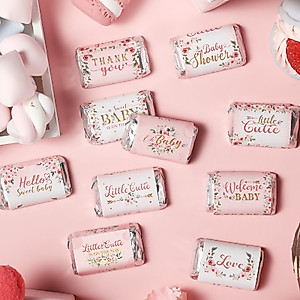 Colarr 180 Pieces Floral Baby Shower Candy Stickers Mini Flower Baby Shower Candy Bar Wrappers Chocolate Sweets Labels for Girls Boys Baby Shower Favor Decorations Supplies