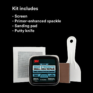 3M High Strength Small Hole Repair Kit, Inlcudes Spackling Compound, Putty Knife, Sanding Sponge, and Self-Adhesive Patch, For Hole Repairs Up To 3" in Diameter, Easy Wall Repair (SHR-KIT)