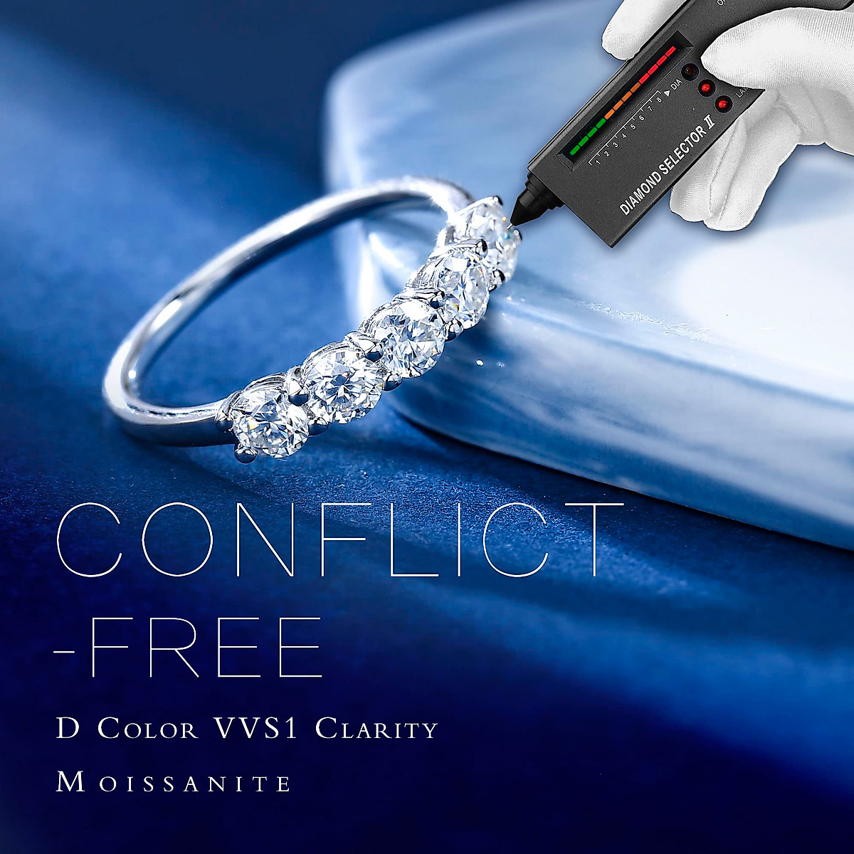 5 Stone Moissanite Promise Rings for Her, Brilliant D Color VVS1 Clarity Lab Created Diamond Rings 14K White Gold Filled S925 Sterling Silver Rings Moissanite Stackable Rings Wedding Bands for Women