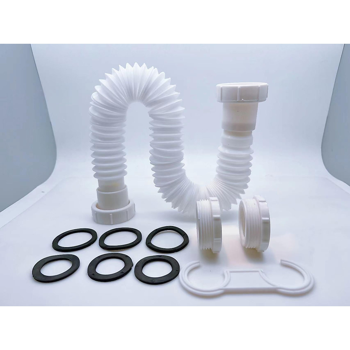 HJUNFSENZ Expandable Molded Flex P-Trap Pipe 1-1/2" (White) | Kitchen Sink drain kit, Garbage Disposers & Bathroom shampoo basin drain