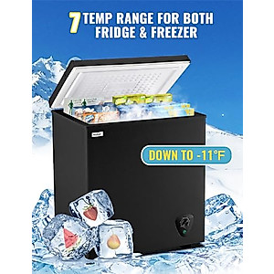 Chest Freezer 5.0 Cubic Feet Small Black Deep Freezers WANAI Mini Compact Home Machine 7 Thermostat Removable Basket Garage Dorm Apartment Kitchen Business