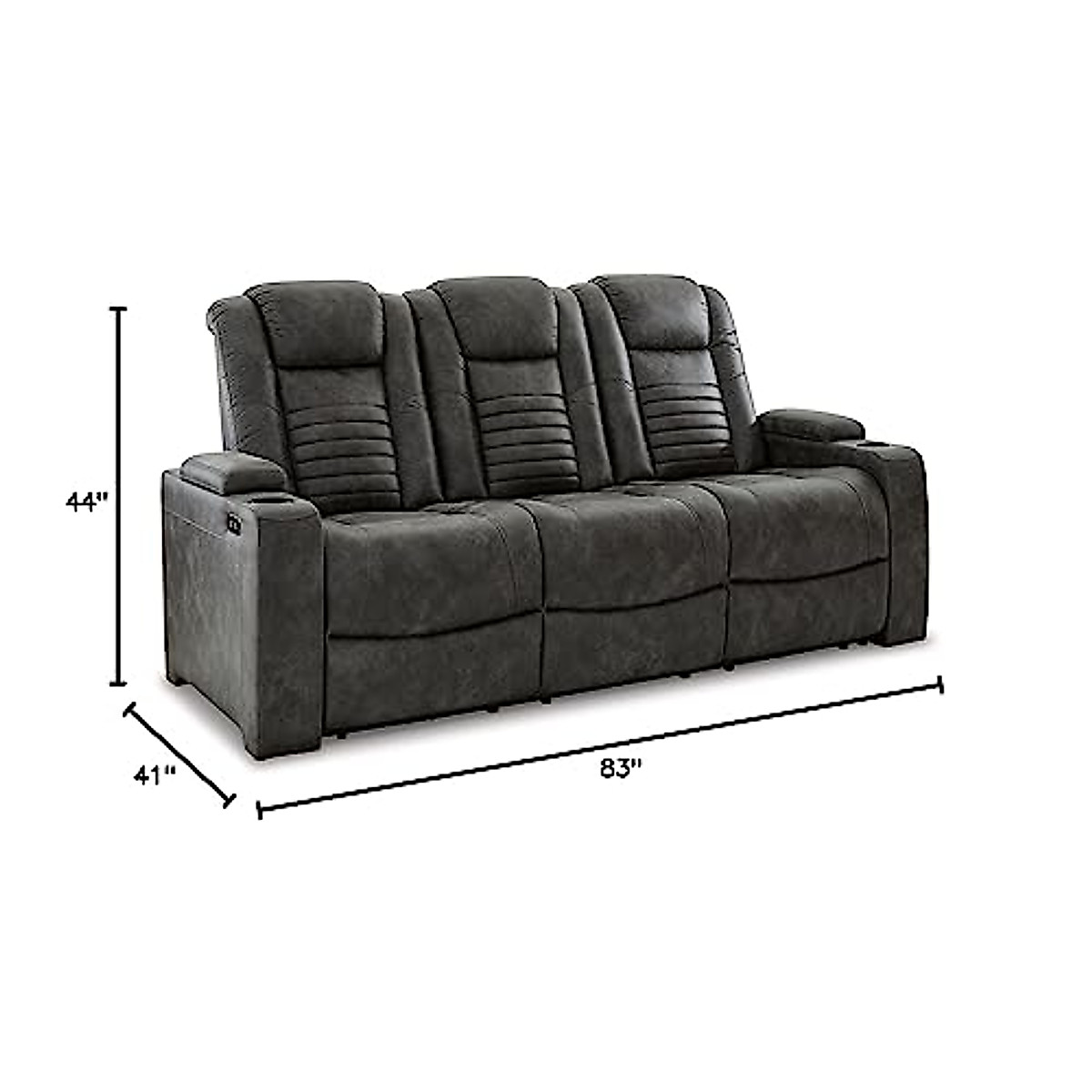 Signature Design by Ashley Soundcheck Contemporary Faux Leather Tufted Power Reclining Sofa with Adjustable Headrest, Gray
