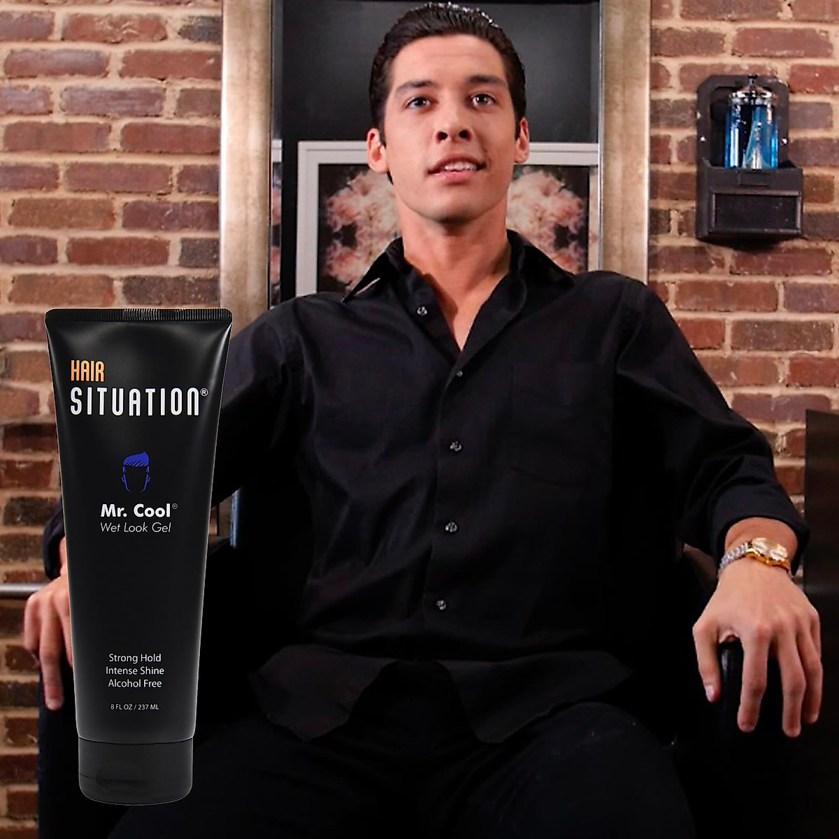 Hair Situation Mr. Cool Wet Look Hair Gel - Strong Hold, High Shine, Alcohol-Free, Clear Styling Formula, Anti-Humidity Frizz Control, Non-Flaking, Non-Greasy, Long-Lasting for All Hair Types 8 Fl Oz
