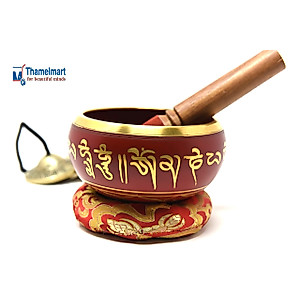 5.25 Inch Tibetan Meditation Yoga Singing Bowl Set with free wooden Mallet Cushion Om Tingsha Cymbals from Nepal, Singing bowls.