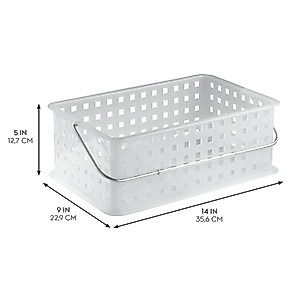 iDesign Spa Storage Organizer Basket with Handle, Stackable Container for Bathroom, Health, Cosmetics, Hair Supplies and Beauty Products, 8.69" x 13.94" x 5.12", Frost White