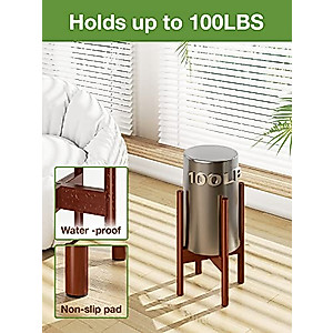 MUDEELA Adjustable Plant Stand Indoor, Bamboo Plant Stand 8 to 12 Inches, Single Floor Plant Stand for Indoor Plants, Bamboo Dark Brown Planter Stand for Indoor Plants, Pot Plant Not Included