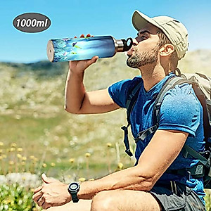 Kigai Beautiful Butterfly and Flower Water Bottle, Outdoor Sports Bottle With Wide Mouth Straw Lid, Stainless Steel Double Wall Vacuum Insulated Flask for School Gym 34 oz