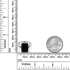 Gem Stone King 925 Sterling Silver Black Onyx Solitaire Ring For Women (6.60 Cttw, Emerald Cut 14X10MM, Gemstone Birthstone, Available In Size 5, 6, 7, 8, 9)