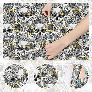 STICKEEP Skull Floral Wallpaper Stick and Peel Boho Gold Floral Peel and Stick Wallpaper for Bedroom Bathroom Wall Paper Black White Floal Contact Paper for Cabinets Self Adhesive Vinyl Roll 24”x118”