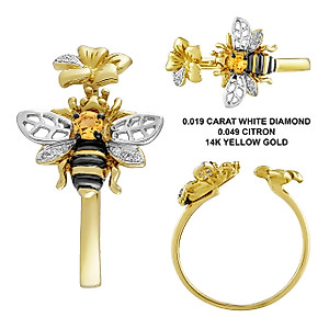 Lurie Jewelry Diamond Rings for Women - Rings for Her 0.022 Carat 14K Yellow Gold Ring with White Diamond and 0.059 Carat Citrine Gold Statement Rings for Women