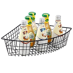 Leeden Lazy Susan Organizer Basket for 24" Diameter Turntable - 16.3" x 10.3" x 4" Metal Organizing Storage Bins (6 Packs) - Black Kitchen Cabinet Storage Organizer - 1/4 Wedge Can Organizer