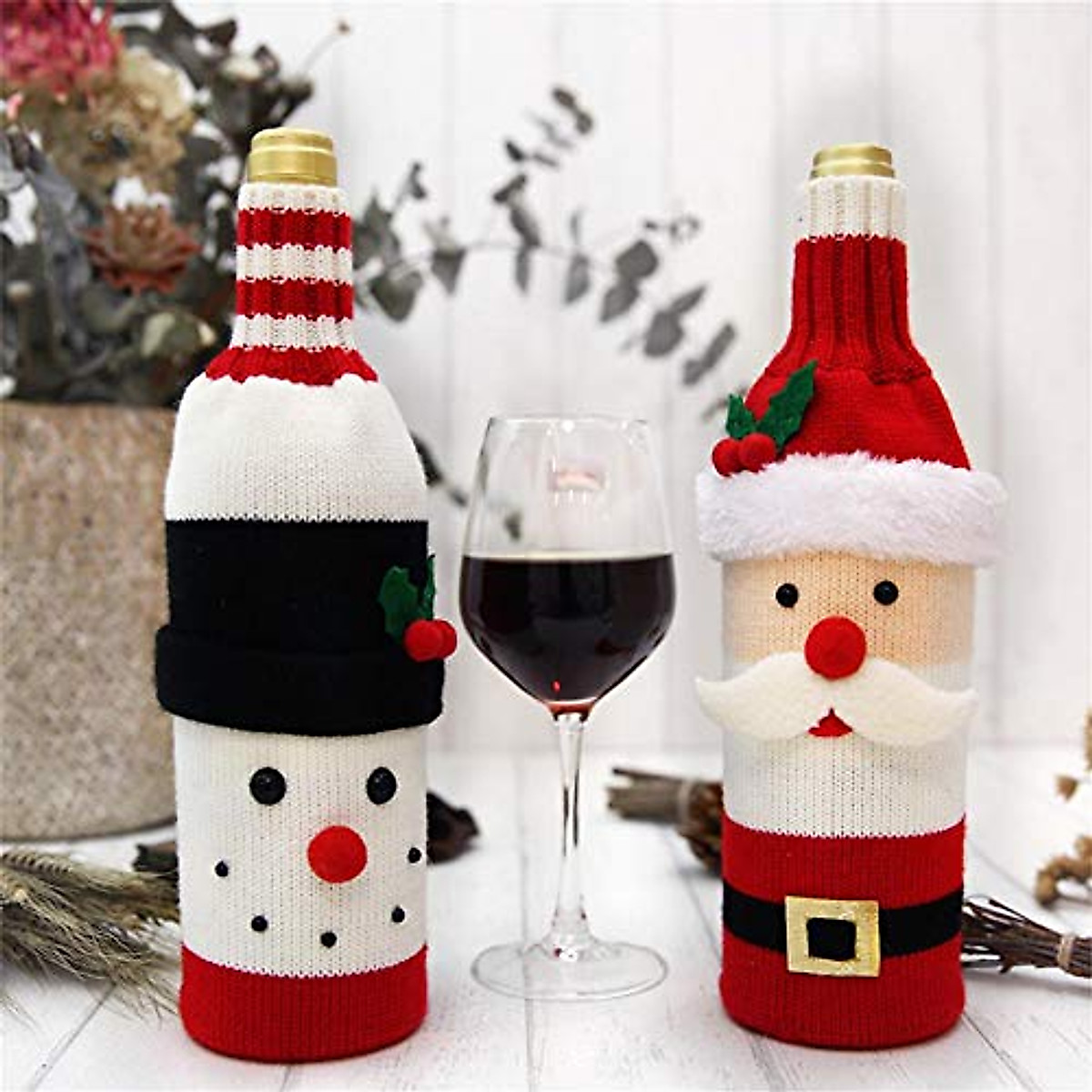 NEILDEN Cute Christmas Sweater Wine Bottle Cover, Handmade Wine Bottle Sweater for Christmas Decorations Cute Christmas Sweater Party Decorations 2pcs