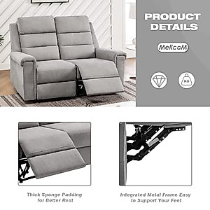 MELLCOM Linen Reclining Loveseat, Manual Reclining Home Theater Seating, Upholstered Sofa Recliner Chair, Arm Chair for Living Room Reading Room Bedroom, Loveseat, Gray