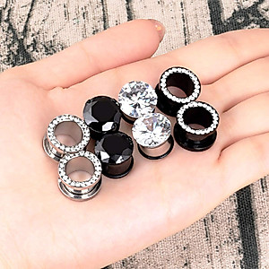 Beautidots 10 Pairs Screw Fit Ear Gauges Surgical Steel Tunnels CZ Ear Stretcher Plugs Body Piercing Jewelry for Women Men Size 2g-5/8 (00g(10mm))