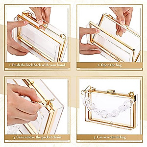 Jadive 4 Pcs Women Acrylic Purse Clear Clutch Bag Evening Purses Clutch for Wedding Vintage Banquet Handbag Earrings Necklace Bracelet Jewelry Set