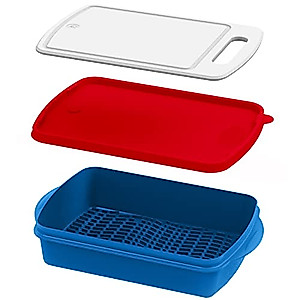 Mr. Bar-B-Q BBQ Food Prep, Store & Marinade Tray Set Includes Built-in Cutting Board That Snaps into Lid & Marinade Container for Marinating Meat for All Your Grilled Barbecue