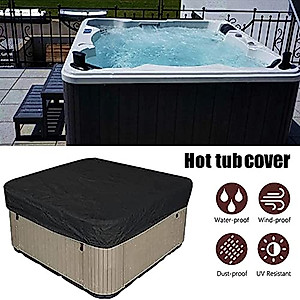 Klzzuk Square Hot Tub Cover Weather Resistant UV-Anti Outdoor SPA Cover Swimming Pool Protector Dust Cover for Hot Tub Garden Furniture (220 * 220 * 90cm,Beige)