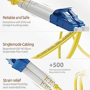 BEYONDTECH LC to LC Fiber Patch Cable Single Mode Duplex - 1m (3.28ft) - 9/125um OS1 LSZH PureOptics Optic Patch Cable Series