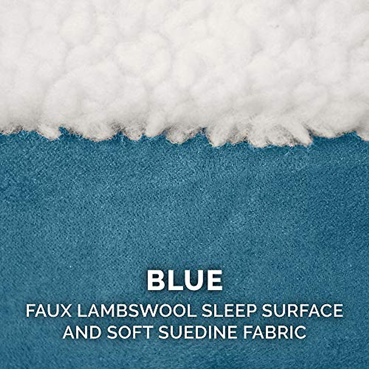 Furhaven 35" Round Cooling Gel Dog Bed for Large/Medium Dogs w/ Removable Washable Cover, For Dogs Up to 50 lbs - Sherpa & Suede Snuggery - Blue, 35-inch