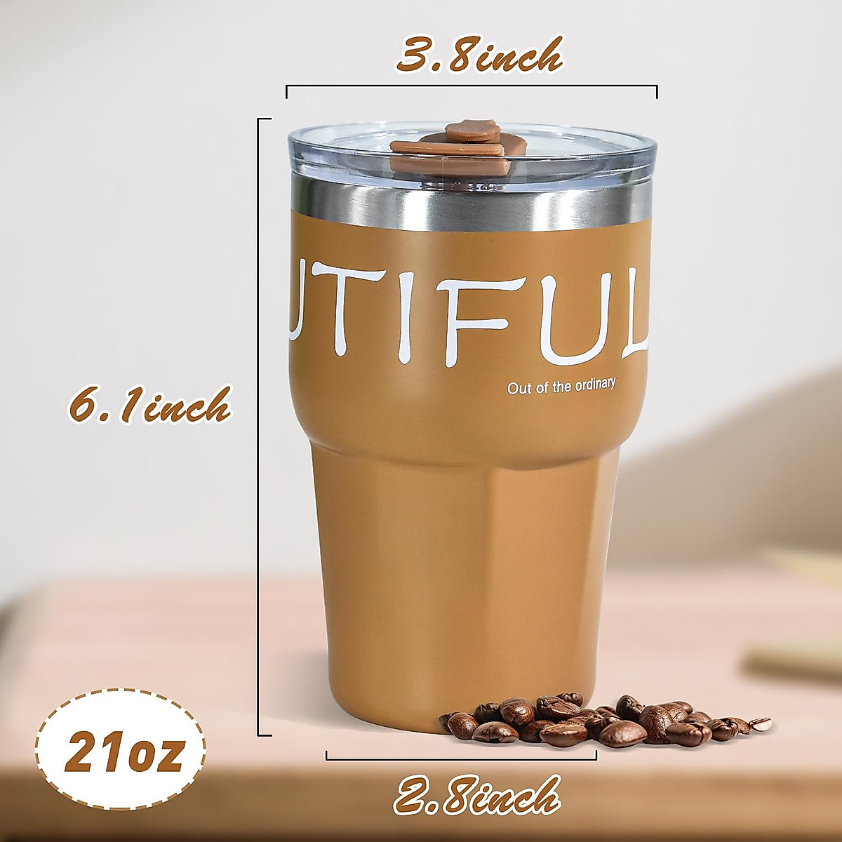 CHLJAR 21 oz Travel Mug, Insulated Tumbler with Lid and Straw, Double Wall Vacuum Insulated, Reusable Coffee Cup for Coffee, Tea and Drinks, Orange