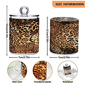 Kigai Beautiful Leopard Print Qtip Holder Dispenser with Lids 2PCS -Bathroom Storage Organizer Set, Clear Apothecary Jars Food Storage Containers, for Tea, Coffee, Cotton Ball, Floss