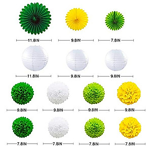 Yellow Green Party Decoration Kit Hanging Paper Fans Lanterns Flowers Pom Pom with 3D Butterfly Green Leaves Garland for Birthday Wedding Engagement Baby Shower Spring Summer Garden Tea Party Decor