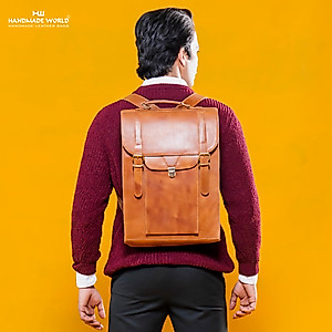 Handmade World Full Grain Soft Buffalo Black 17 Inch Large Leather Backpack Convertible Vertical Messenger bags Computer Briefcase Laptop Satchel Travel Crossbody Bag for Office Work College