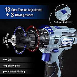 WORKPRO 12V Cordless Drill and Home Tool Kit, 177 Pieces Combo Kit with 14-inch Tool Bag