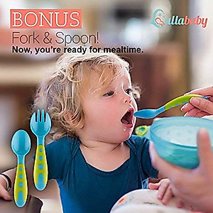 Lullababy Baby Bowl Set with Bonus Spoon and Fork, 8-Piece, BPA Free, Suction Bowls with