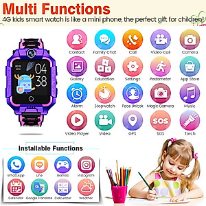 OKYUK 4G Kids Watch Phone T10, Funny 360° Rotation Screen Dual Camera Smart Watch for Boys Girls, IP67 Waterproof, 2-Way Calls, GPS, SOS, Video Calls, Remote Control, Pedometer Smartwatch (Purple)