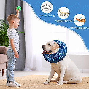 SCENEREAL Dog Cone Alternative After Surgery Donut Collar, Soft Pet Recovery Pillow Collar for Medium Large Dogs, Inflatable Adjustable Neck Collars to Prevent Licking, Bone and Paw Print E-Collars