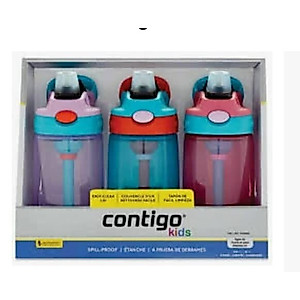 Contigo Kids Water Bottle, 14 oz with Autospout Technology – Spill Proof, Easy-Clean Lid Design – Ages 3 Plus, Top Rack Dishwasher Safe, 3-Pack, Purple/Blue/Pink