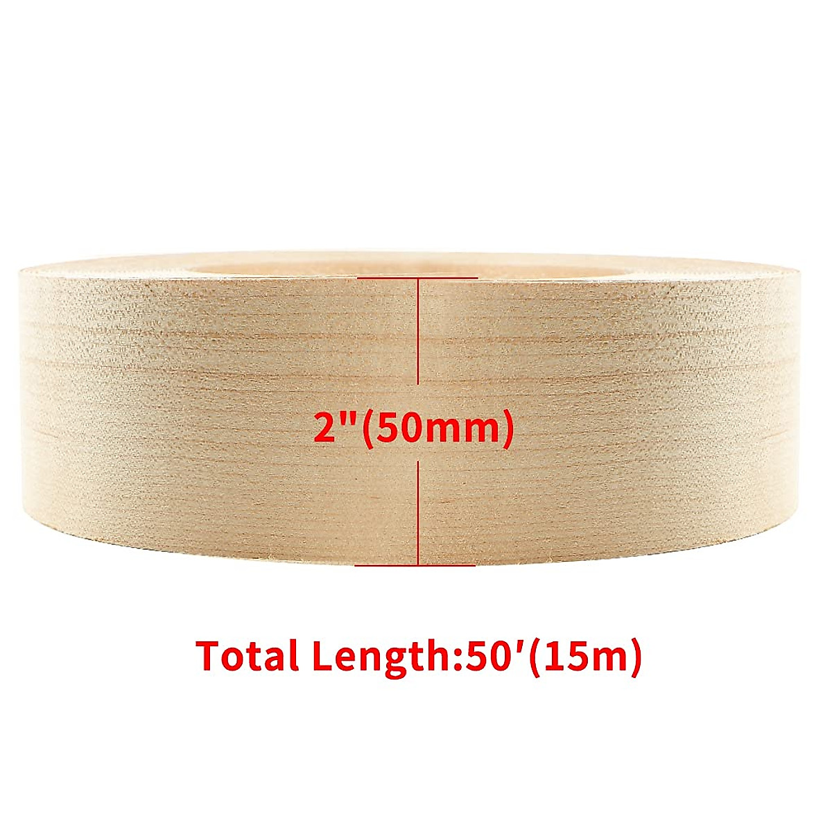 MOLIGOU Maple Wood Veneer Roll, 2”×50’ Plywood Edge Banding Strips, Flexible Veneer Edging with Adhesive Back