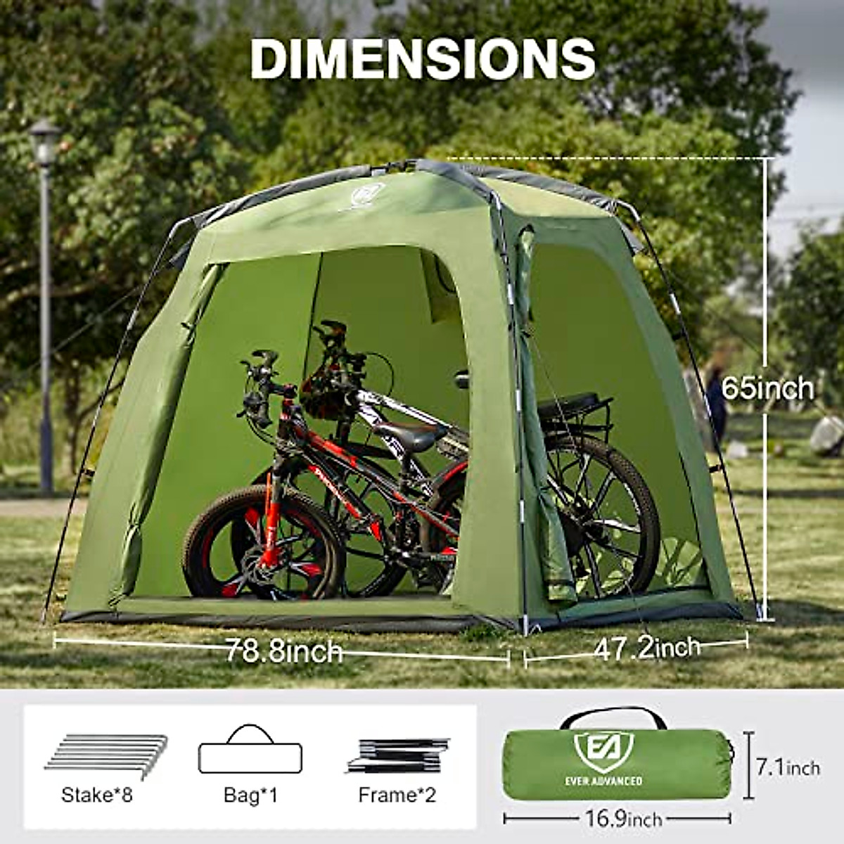 EVER ADVANCED Bike Storage Tent, 6.6 ft Outdoor Storage Sheds for Bicycle, Motorcycle, PU4000 mm Waterproof and Weatherproof Lawn Mower Garden Tools Shelter Cover