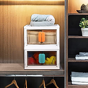 Chemailon Storage Bin with Lid,29 Qt Clear Plastic Toy Organizer Box with Wheels and Visible Clear Door for Home Closet 9.4 x 11.4 x 15.7 Inches 2 Pack