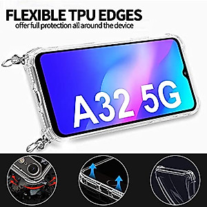 KAPUCTW Crossbody Lanyard Case for Samsung Galaxy A32 5G 6.5" + 1 x Tempered Glass Screen Protector,Adjustable Cord Strap Necklace Phone Cover TPU Silicone Protective Case for Samsung A32 5G,Green
