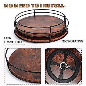 10" Wood Lazy Susan Organizers with Steel Sides, Lazy Susan Turntable for Cabinet, Kitchen Turntable Storage for Table, Countertop, Pantry