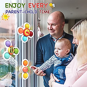 Hooku 3 Pcs Suction Cup Spinner Toys, Suction Cup Toys for Babies, Spinning Toys for Toddlers 1-3, Sensory Toys Early Education Toys Bathtub Toy Dining Chairs Toys, Birthday Gifts for Baby Boy Girl