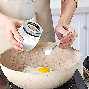 only fire Condiment Jar Spice Container with Lids, Stainless Steel Serving Spoons, Base Rack and Labels - Glass Seasoning Bottles Kitchen Accessories | Set of 3