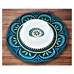 WunderfulThings Chip Dip Bowl Chips & Salsa Dish All-in-One JUMBO Serving Bowl for Chips and Dip - Shatter Resistant Embossed Melamine (hard plastic resin)