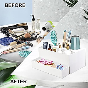 Hair Tool Organizer Acrylic Blow Dryer Holder,Hair Product Organizer, Hair Dryer Holder Bathroom Countertop Drawer Organizer Trays For Hair Styling Tools,Curling Iron,Blow Dryer,Straightener,White