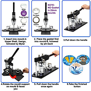 ChiButtons Button Maker Kit 25mm (1") Badge Press Machine-B400 + 25mm Round Die Moulds + 500 Set Button Components + Adjustable Circle Cutter (Black-New)