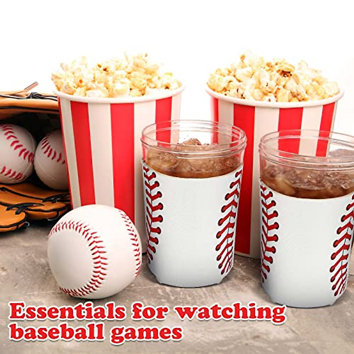 12 Packs Baseball Can Sleeves Neoprene Beer Bottle Cup Insulator Baseball Birthday Party Supplies Reusable Baseball Lovers Gifts for Hot and Cold Drinks Soda Game Party (5.1 x 4 Inch)