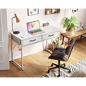 ODK 40 Inch Small Desk with Fabric Drawers- for Bedroom, White Vanity Desk with Storage, Home Office Computer Desk for Small Spaces, Modern Work Writing Study Table, White